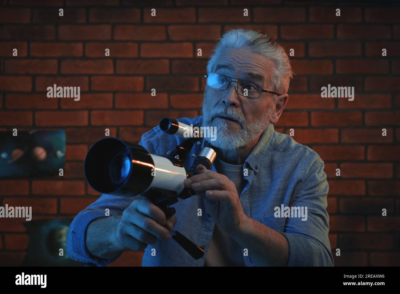 Person using telescope at night hi-res stock photography and images - Alamy