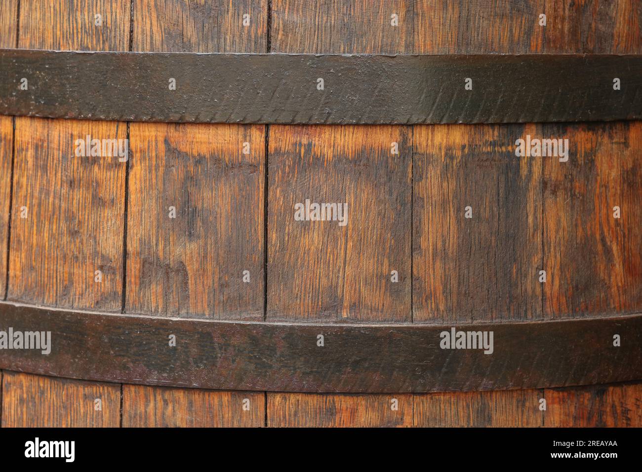 Traditional wooden barrel as background, closeup. Wine making Stock ...