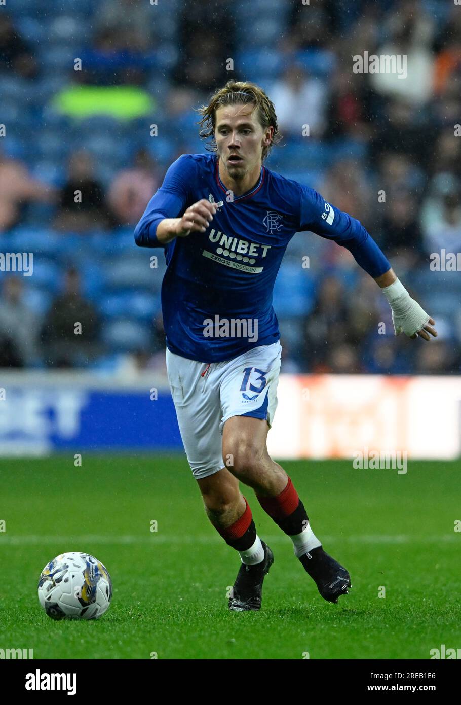 Glasgow, UK. 26th July, 2023. Todd Cantwell of Rangers during the Pre ...