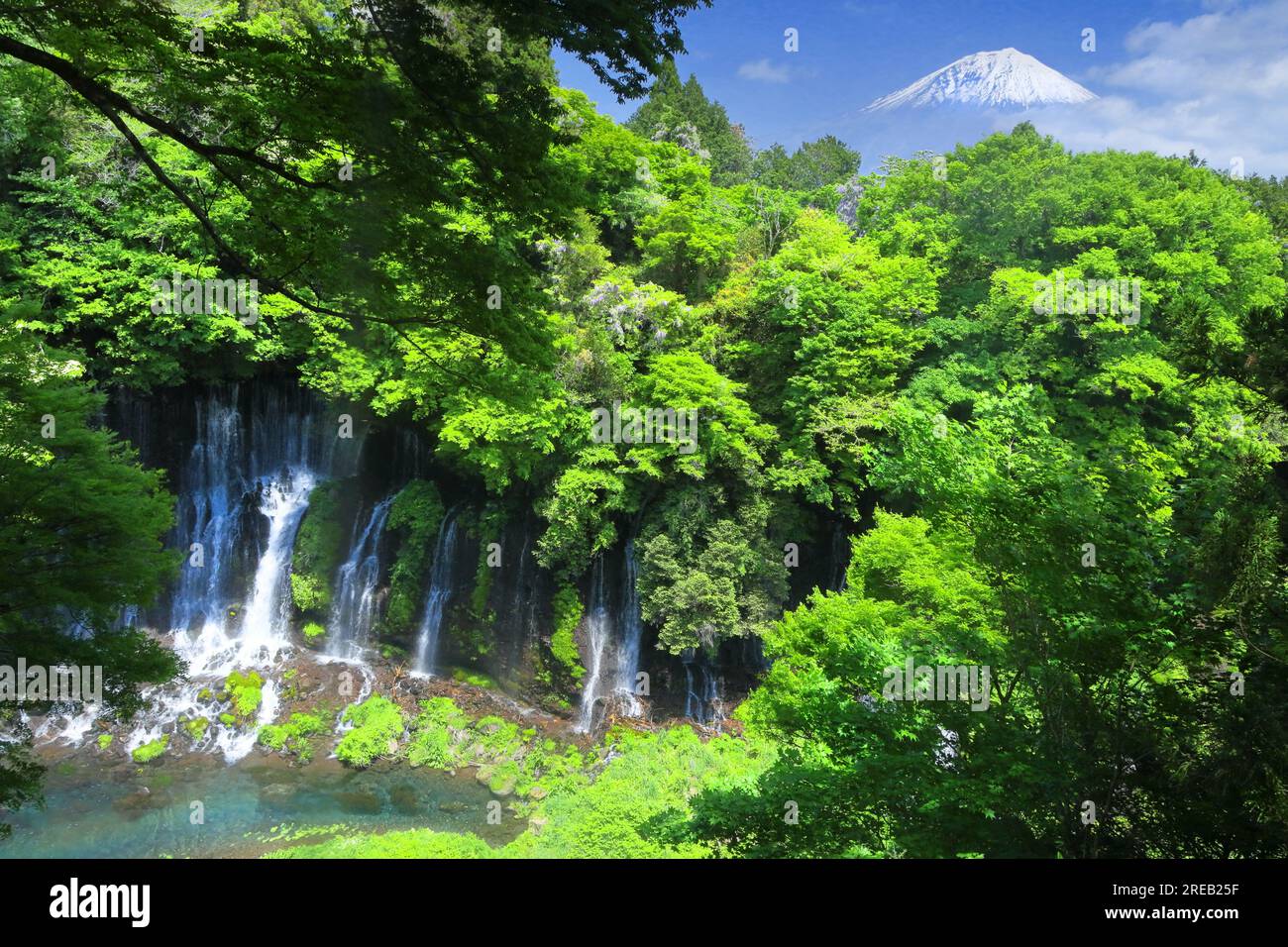 Fresh Green Shiraito Waterfall and Mt Stock Photo - Alamy
