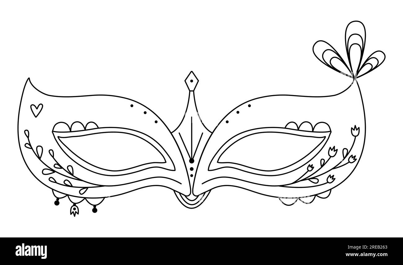 Masquerade mask purim, black line illustration Stock Vector Image & Art ...