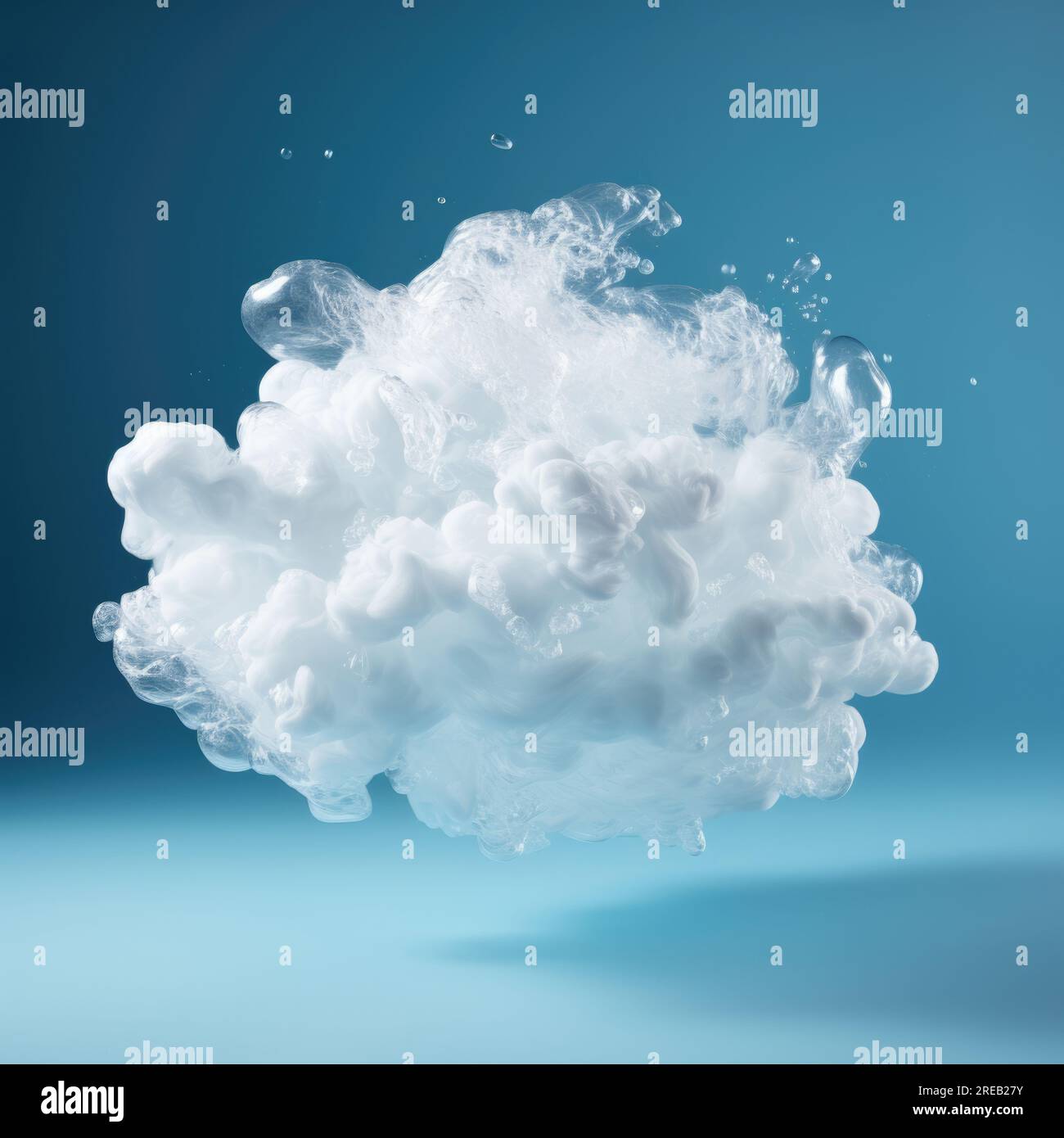 A lump of white cotton wool in water resembling a cloud against a blue ...