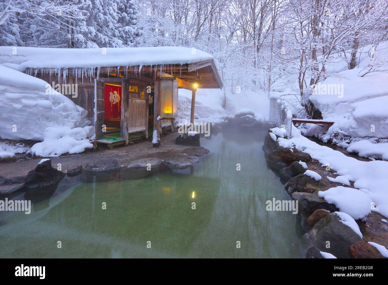 Ganiba Onsen hot spring in winter Stock Photo - Alamy