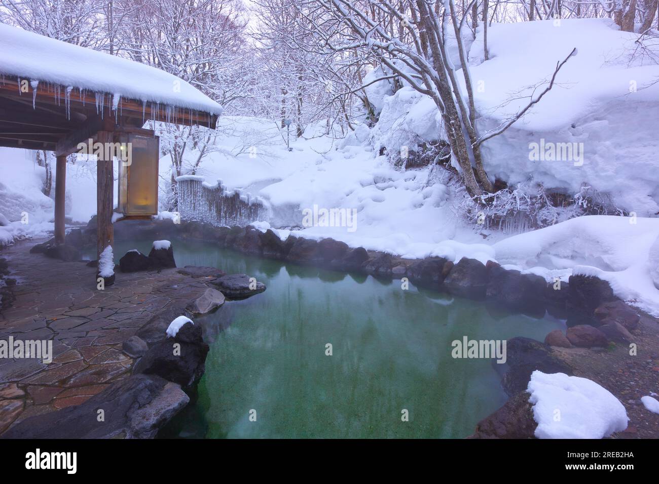 Ganiba Onsen hot spring in winter Stock Photo - Alamy