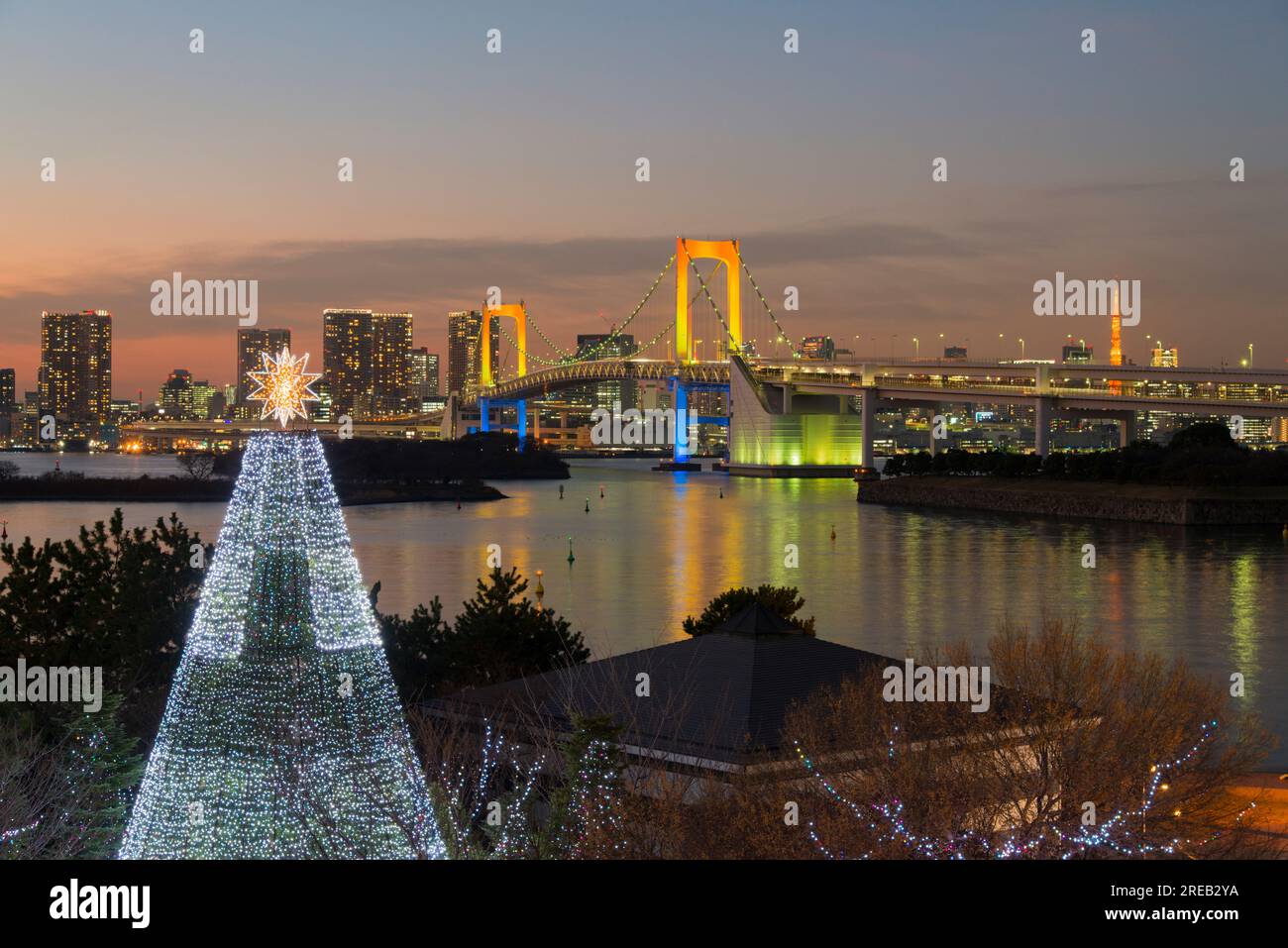 Rainbow Bridge and Christmas illumination Stock Photo - Alamy