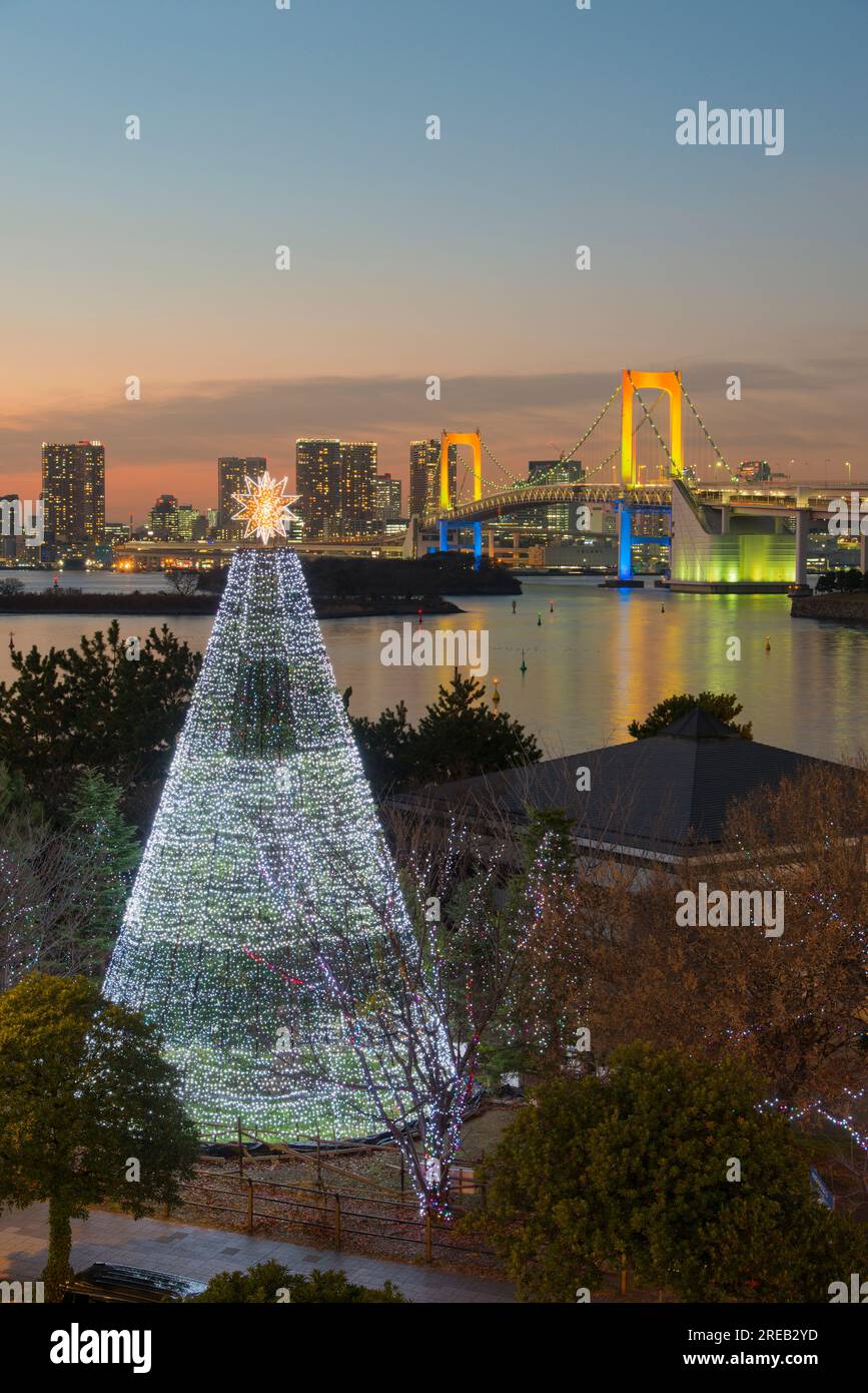 Rainbow Bridge and Christmas illumination Stock Photo - Alamy