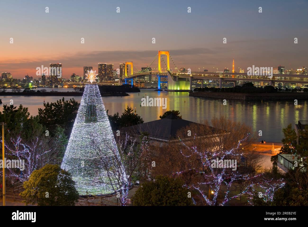 Rainbow Bridge and Christmas illumination Stock Photo - Alamy
