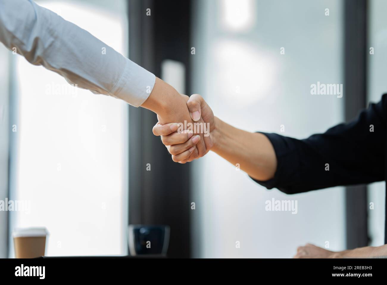 Business man and woman handshaking partner business handshake agreement ...