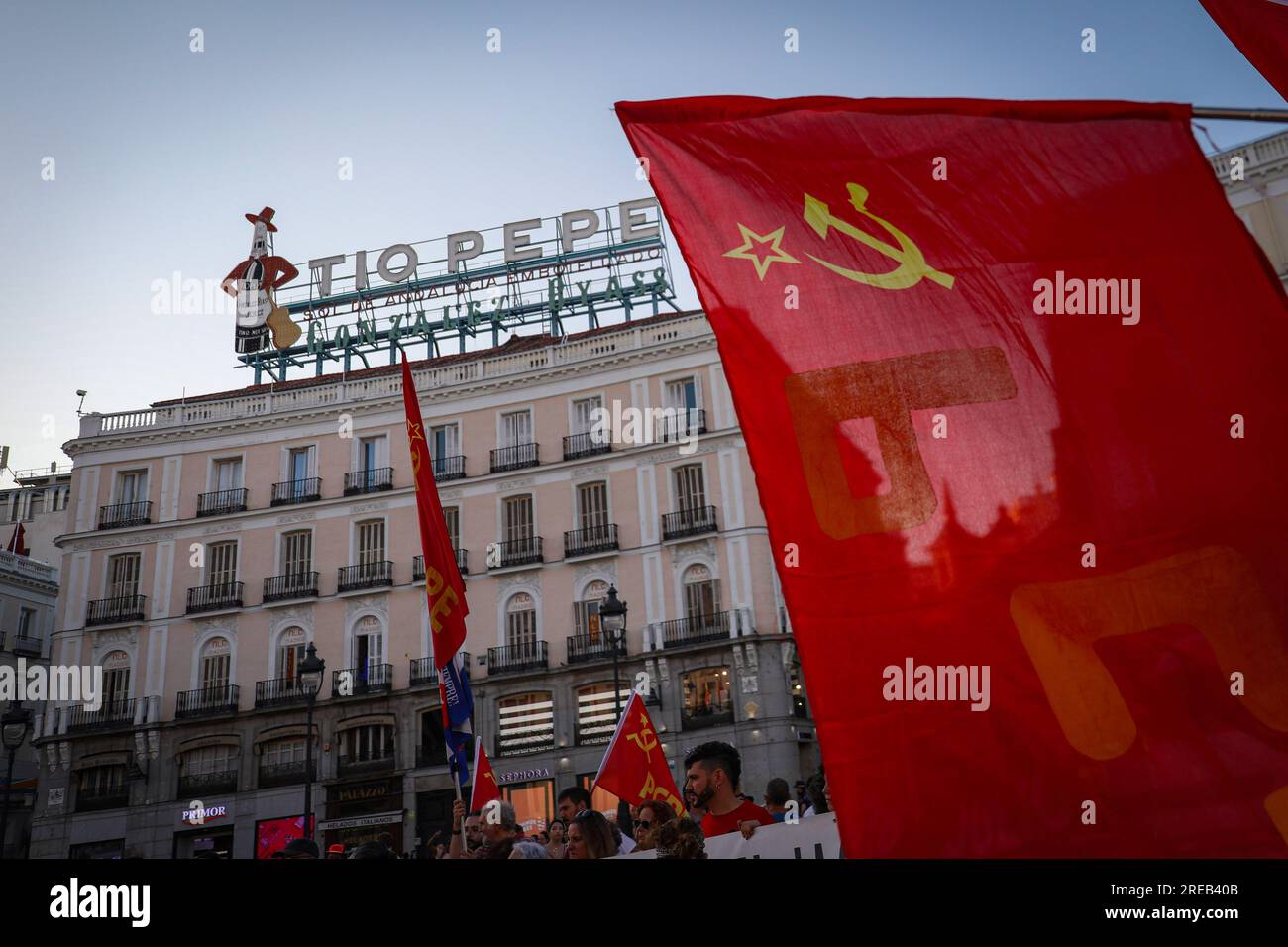 Madrid, Spain. 26th July, 2023. A flag of the communist party shines ...