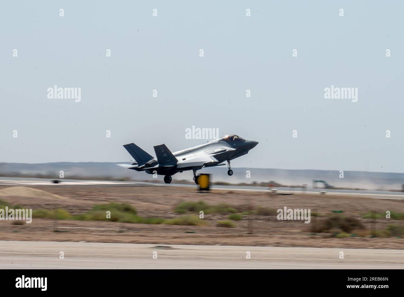 An U.S. Air Force F-35A Lightning II aircraft assigned to the 421st Expeditionary Fighter ...
