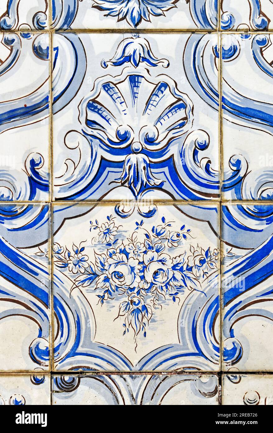 Decorative tiles on fountain wall (Fonte Judite) in Teresopolis, Rio de ...