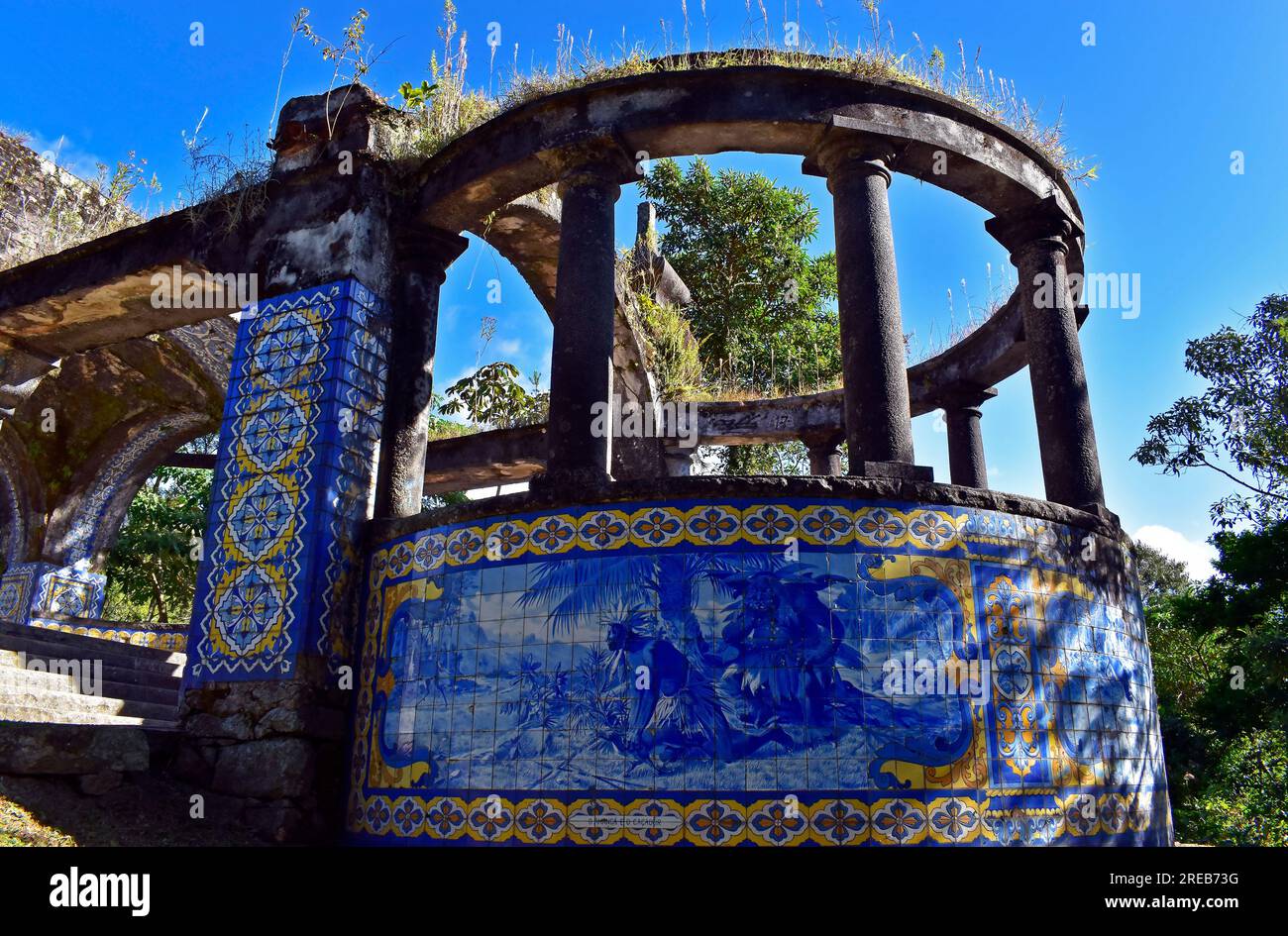 Kiosk ruins with hand painted tiles (Quiosque das Lendas) in ...