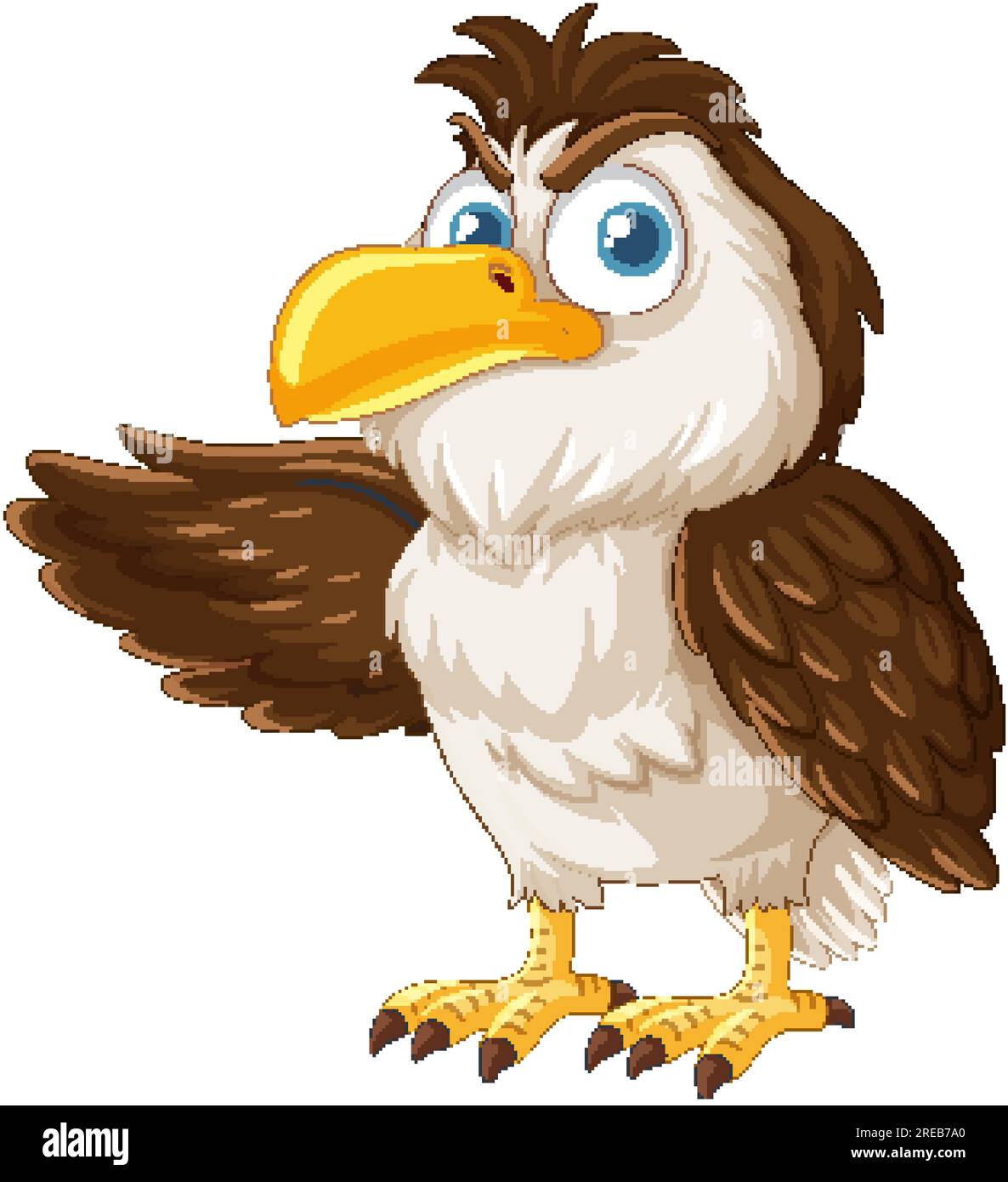 A vector cartoon illustration of an owl standing with one wing open ...