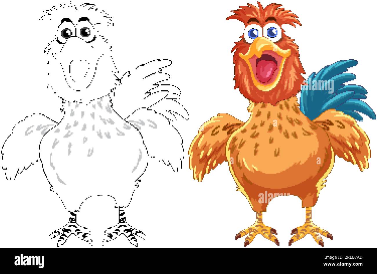 A vector illustration of a cute brown chicken cartoon outline, perfect ...