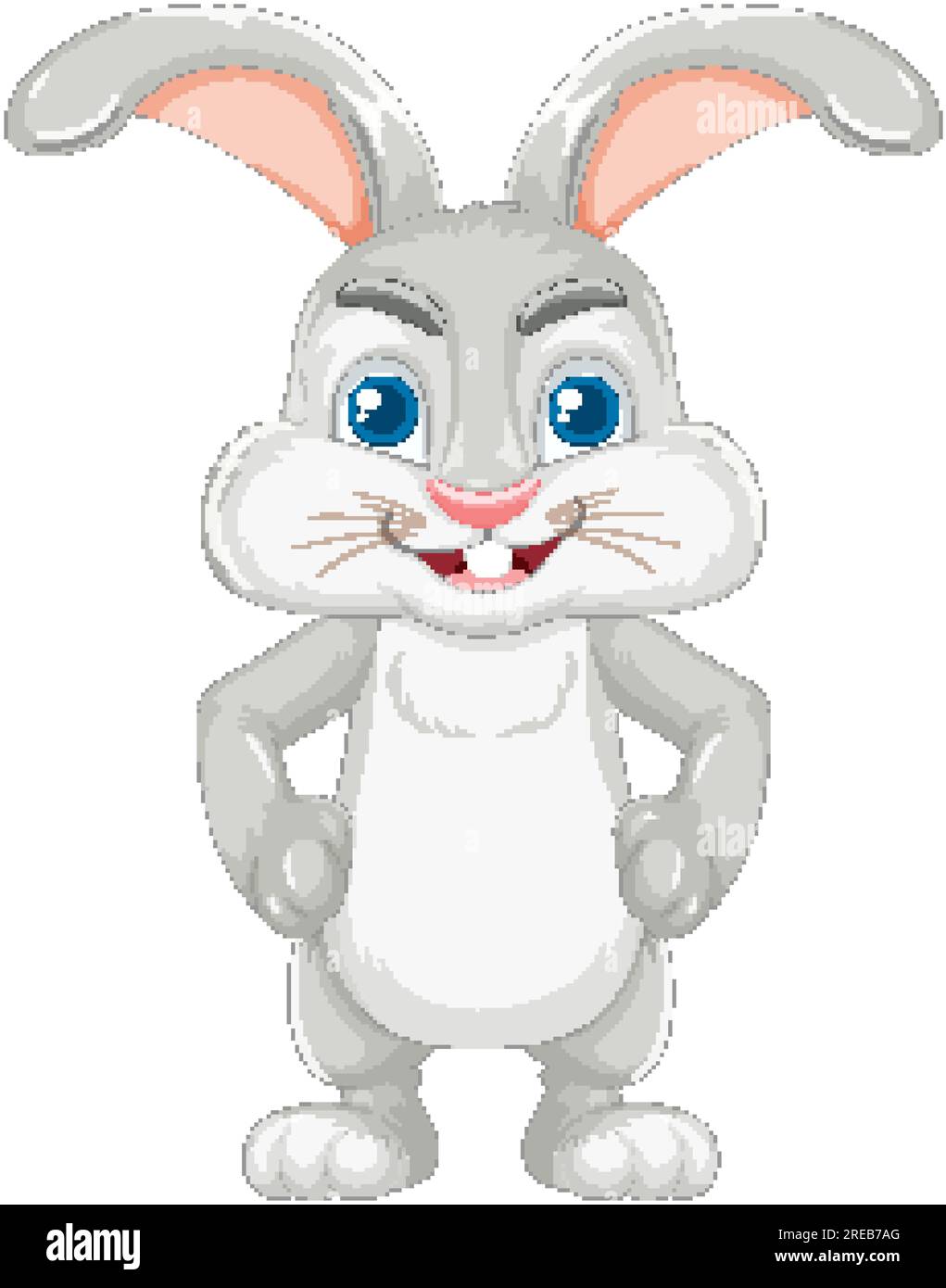 A cartoon illustration of a cute rabbit with long ears standing ...