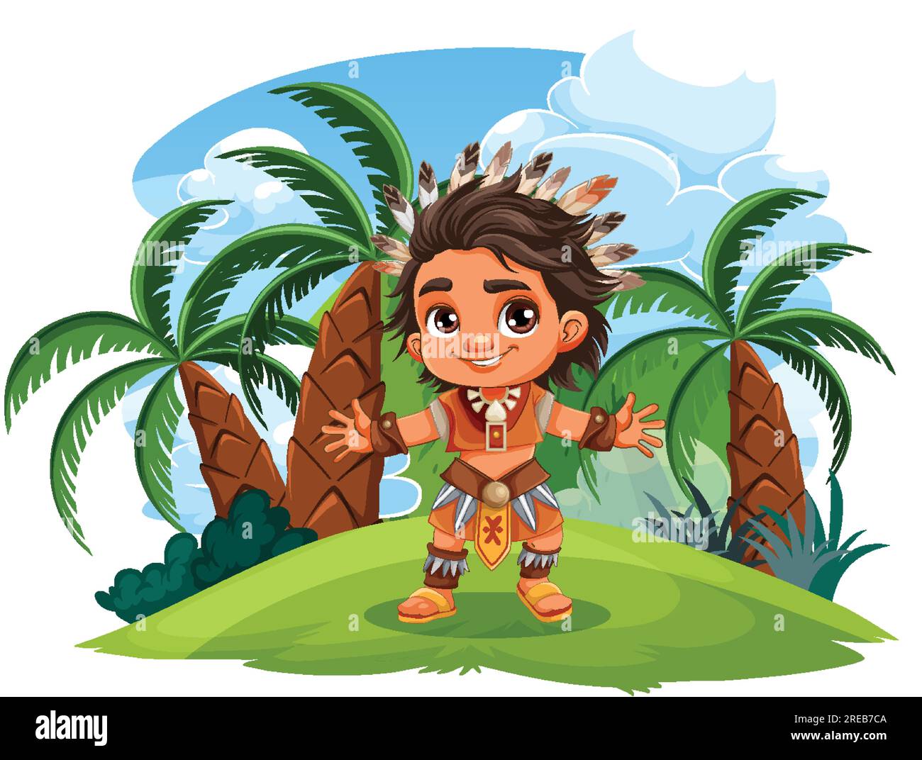 A vector cartoon illustration of native people in a tropical ...