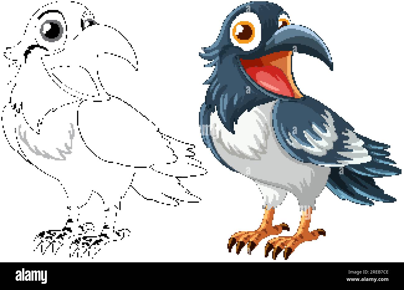 A vector cartoon illustration of a smiling raven standing isolated on a ...