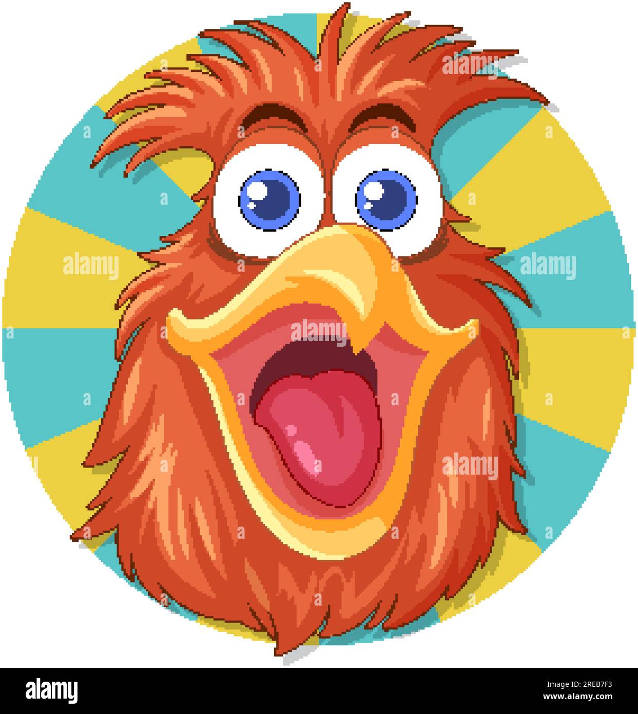 A vector cartoon illustration of a happy chicken with a comic ...