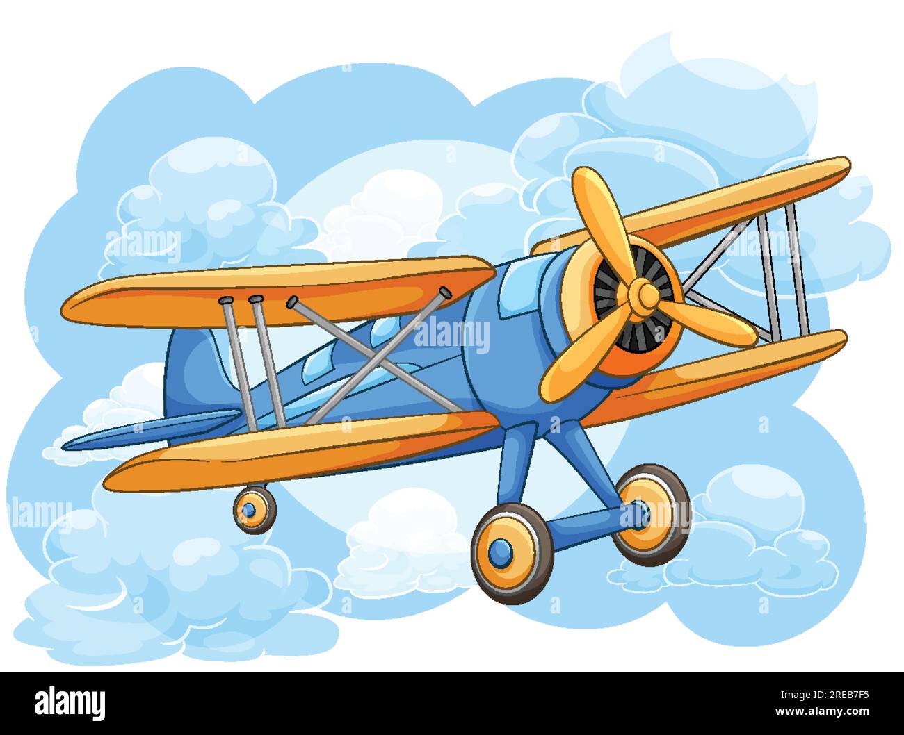 A classic vintage aircraft is flying in a sky full of clouds in a ...