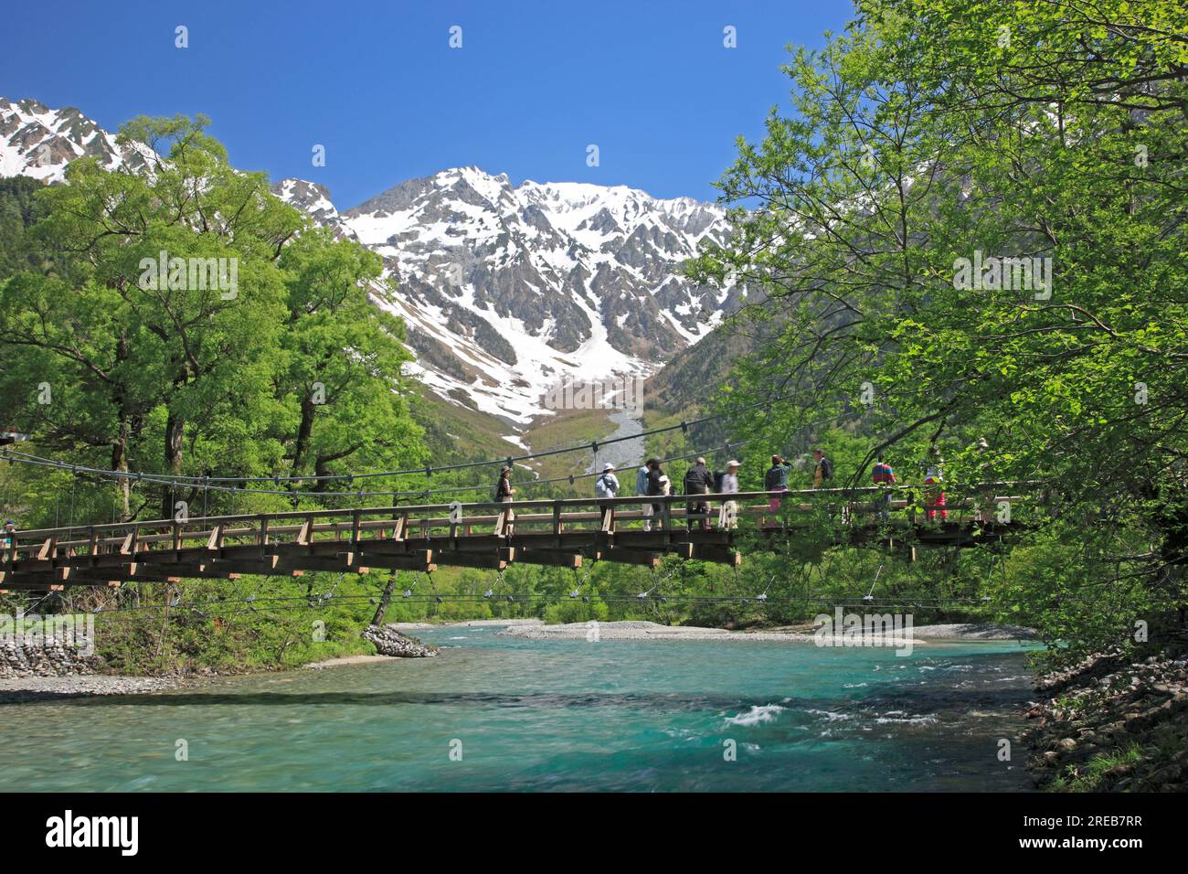 Kappa Bridge over the Hotaka mountain range and Azusa River Stock Photo ...