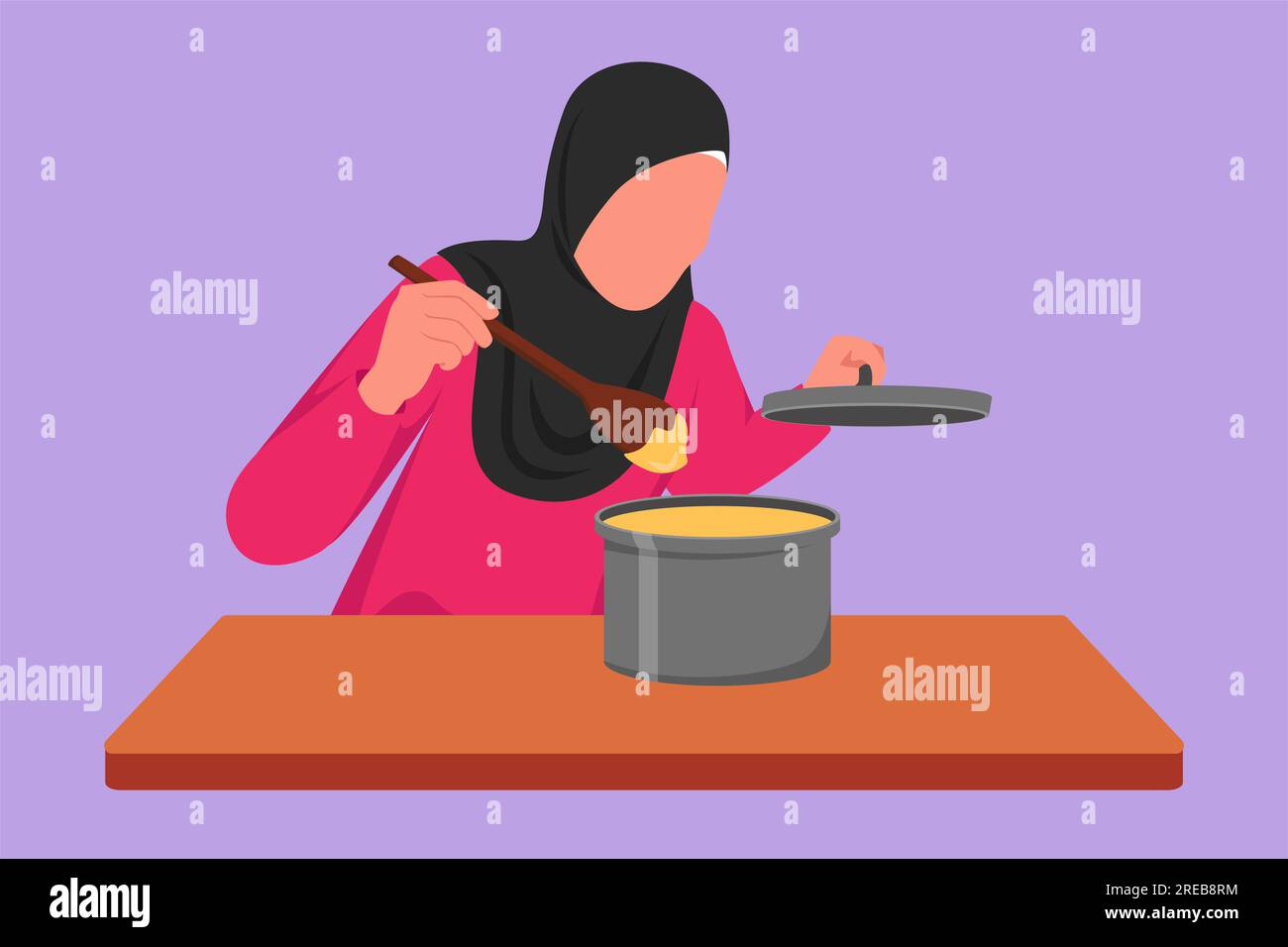 Cartoon flat style drawing beauty housewife enjoying smell of cooking ...