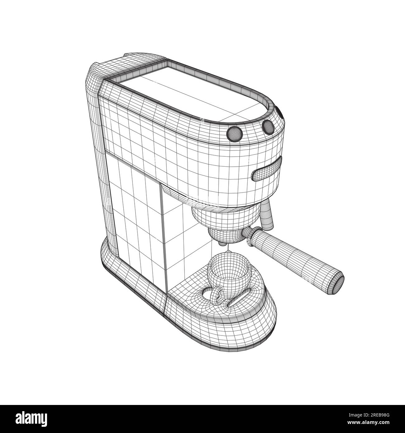 Coffee maker machine with coffee cup wireframe flat design. Wireframe ...