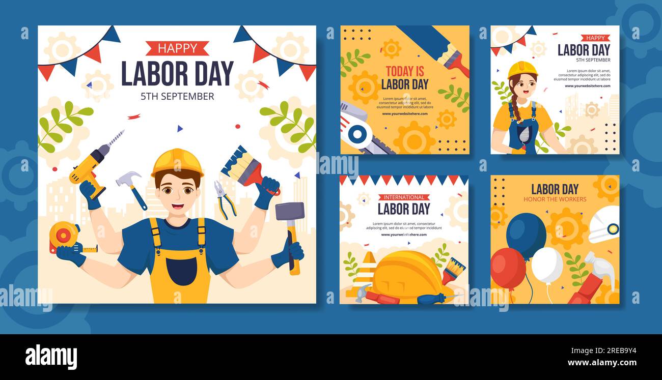 Happy Labor Day Social Media Post Flat Cartoon Hand Drawn Templates ...