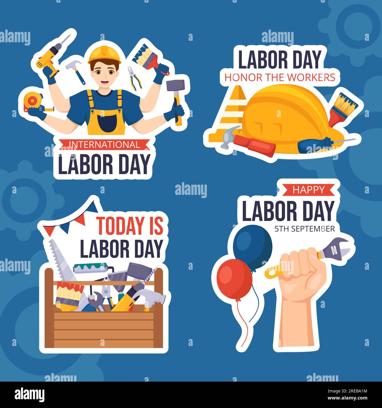 Happy Labor Day Label Flat Cartoon Hand Drawn Templates Background ...