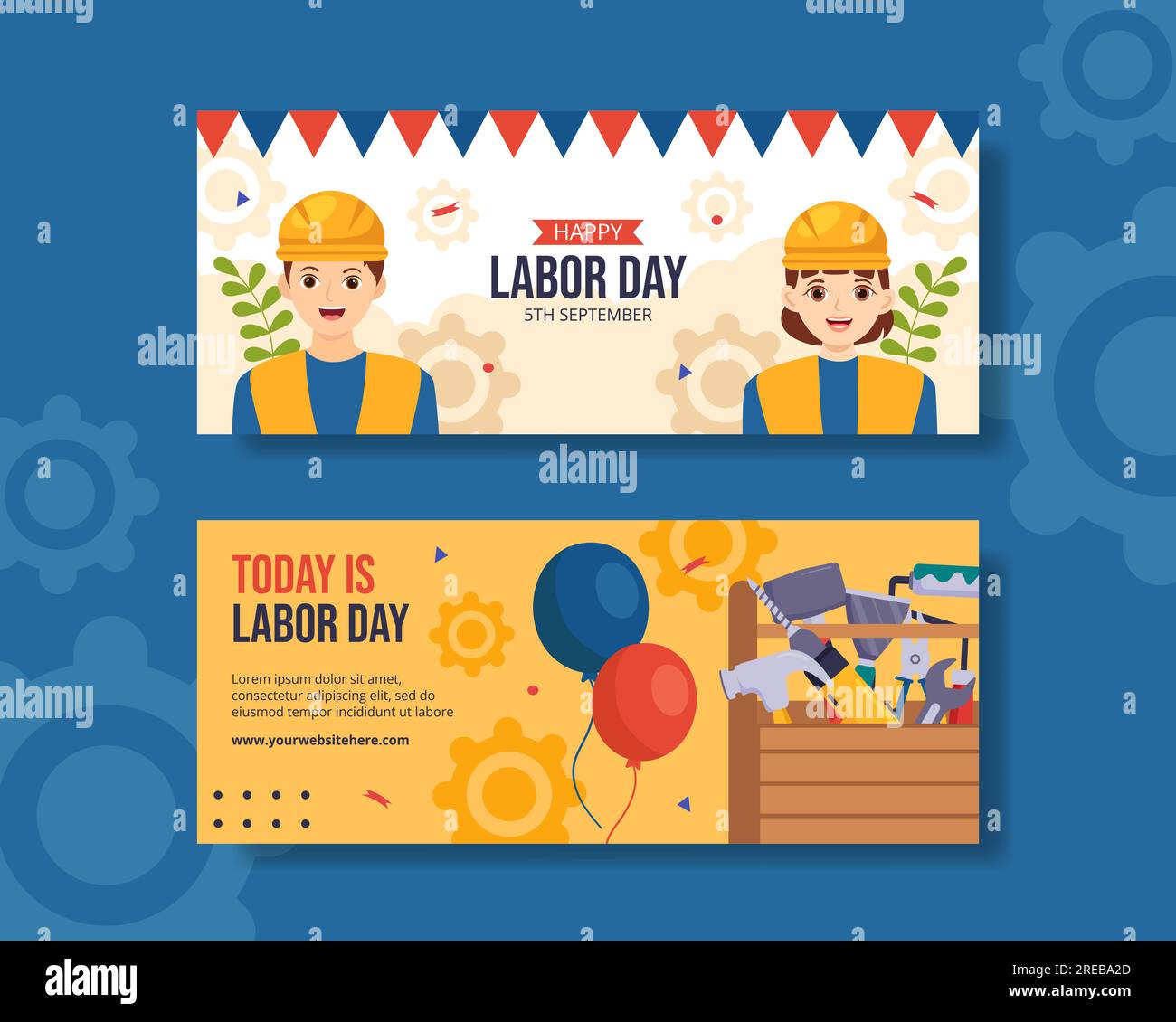 Happy Labor Day Horizontal Banner Flat Cartoon Hand Drawn Templates ...