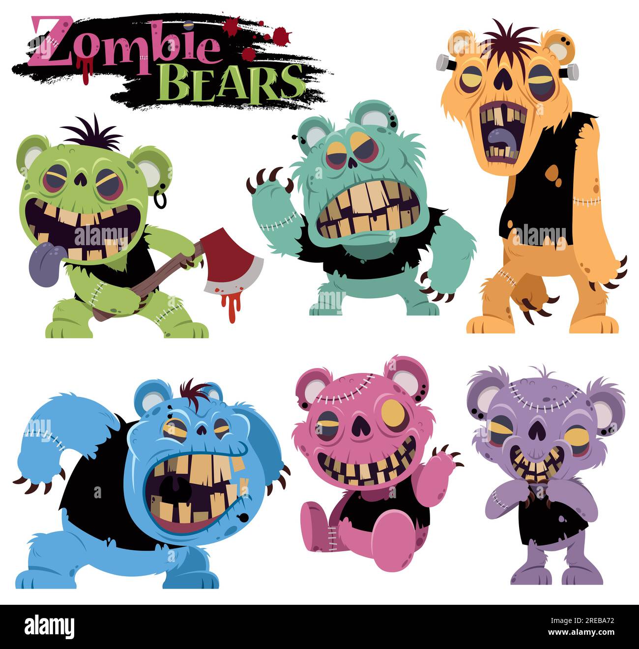 A spooky and playful cartoon-style illustration featuring a collection ...