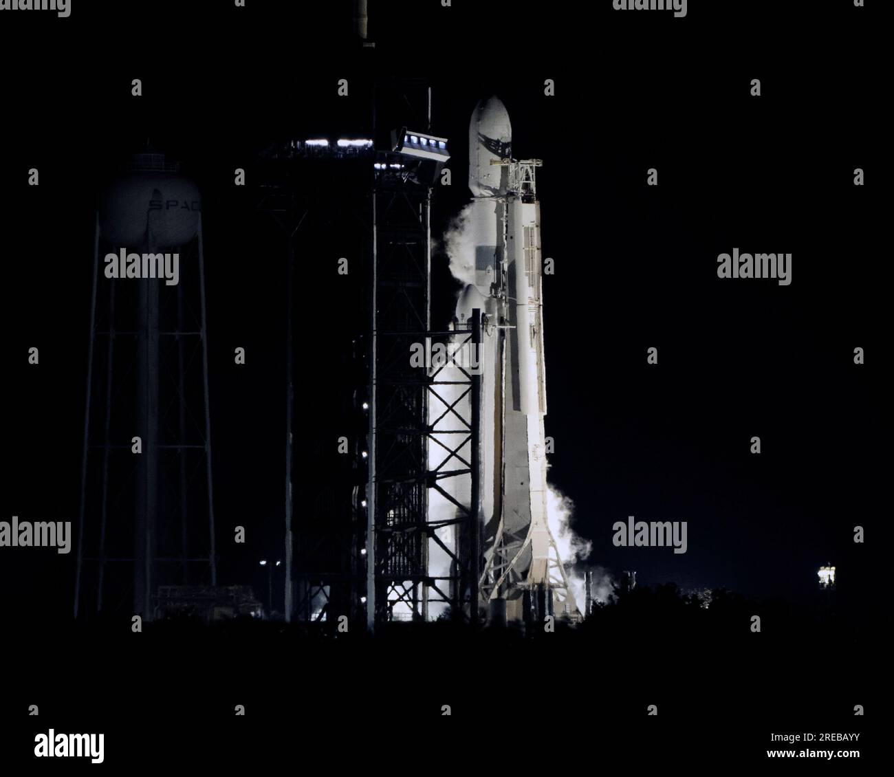 A SpaceX Falcon 9 Heavy rocket vents propellant following an abort late ...