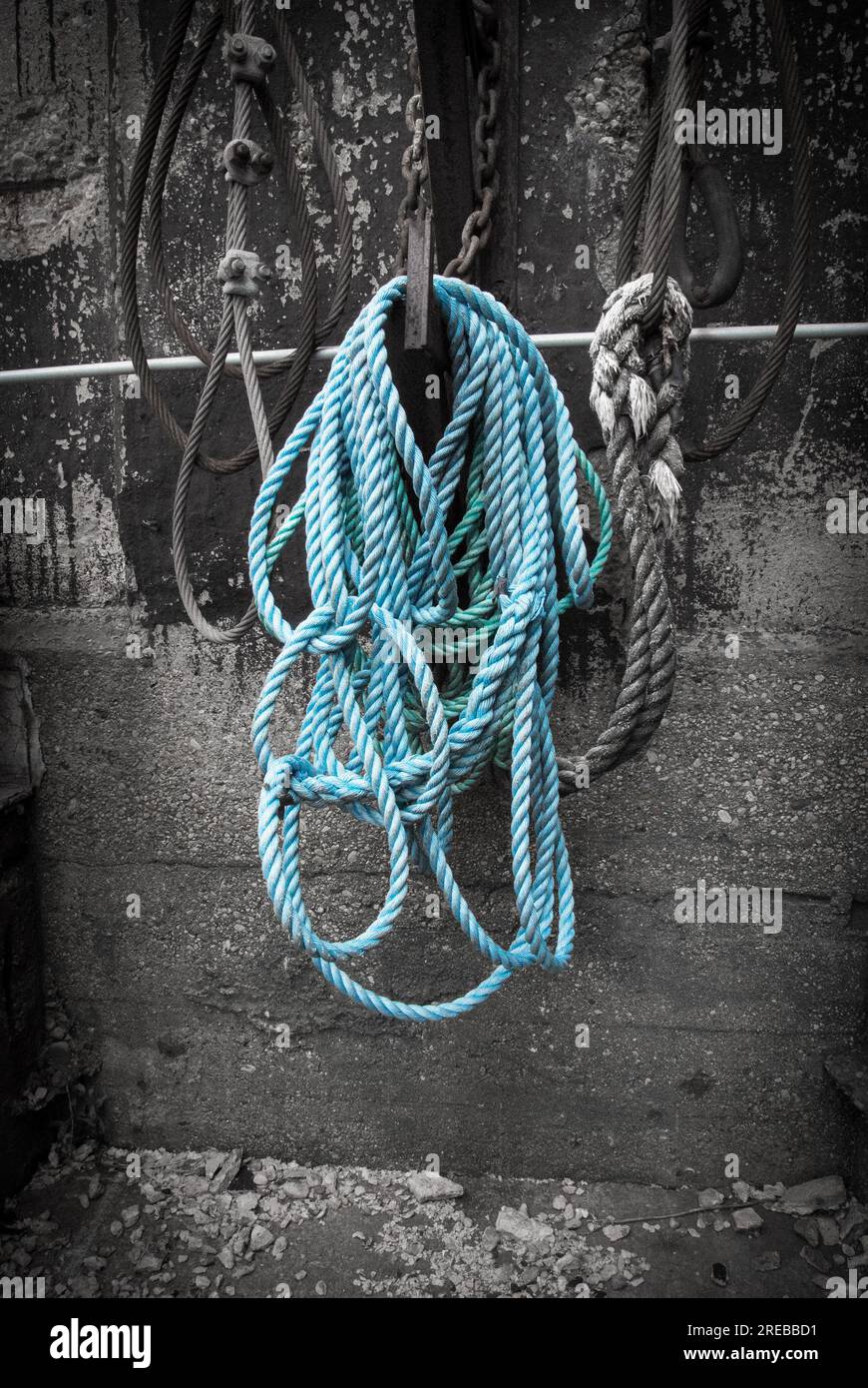 Nylon rope on board a ship Stock Photo - Alamy
