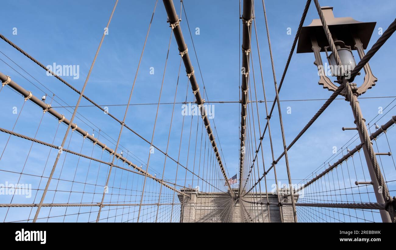 Architectural detail of the Brooklyn Bridge, a hybrid cable-stayed ...