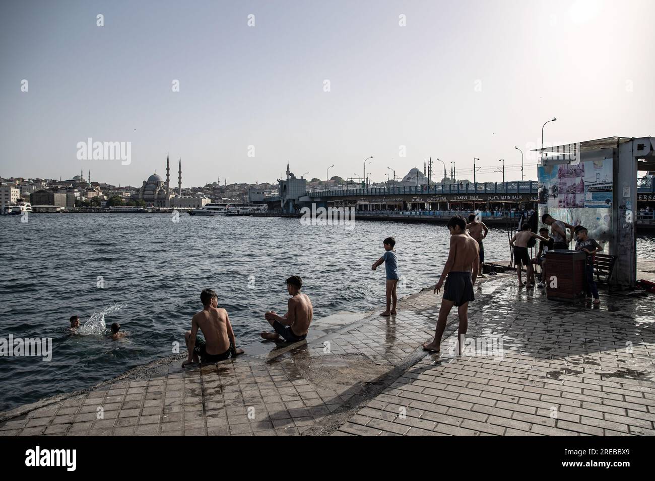 Istanbul, Turkey. 26th July, 2023. People seen swimming in the sea to ...