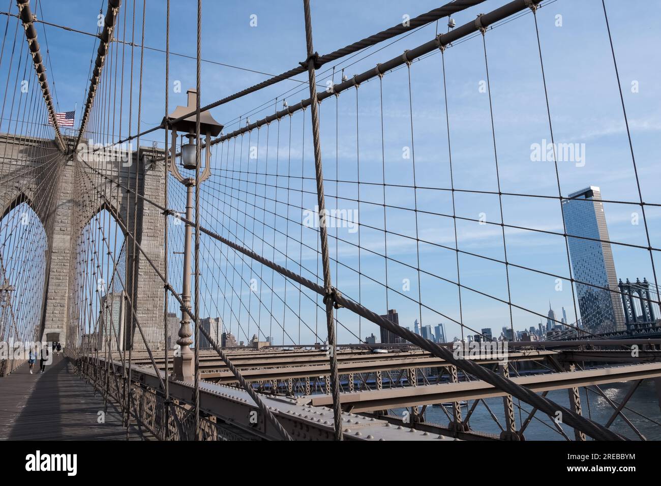 Architectural detail of the Brooklyn Bridge, a hybrid cable-stayed ...