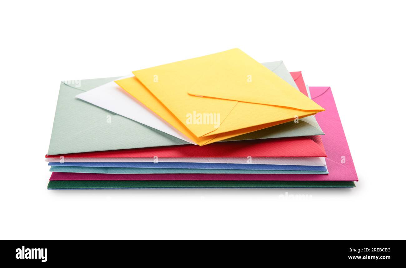 Stack of different envelopes on white background Stock Photo - Alamy