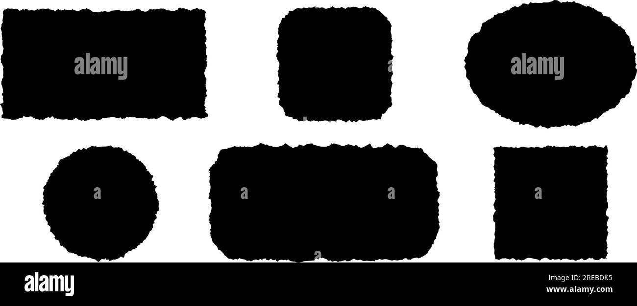 Torn paper pieces set. Black frames with jagged edges. Ripped ...