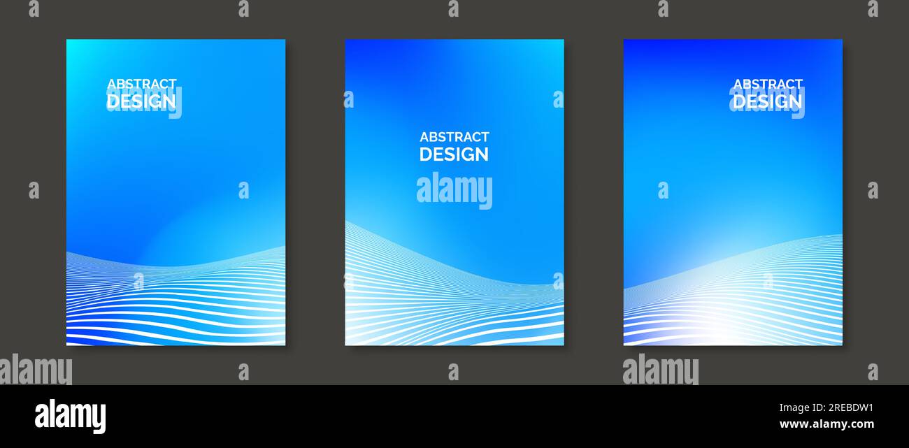 Abstract blue gradient posters with wavy lines. Fluid undulate shapes ...