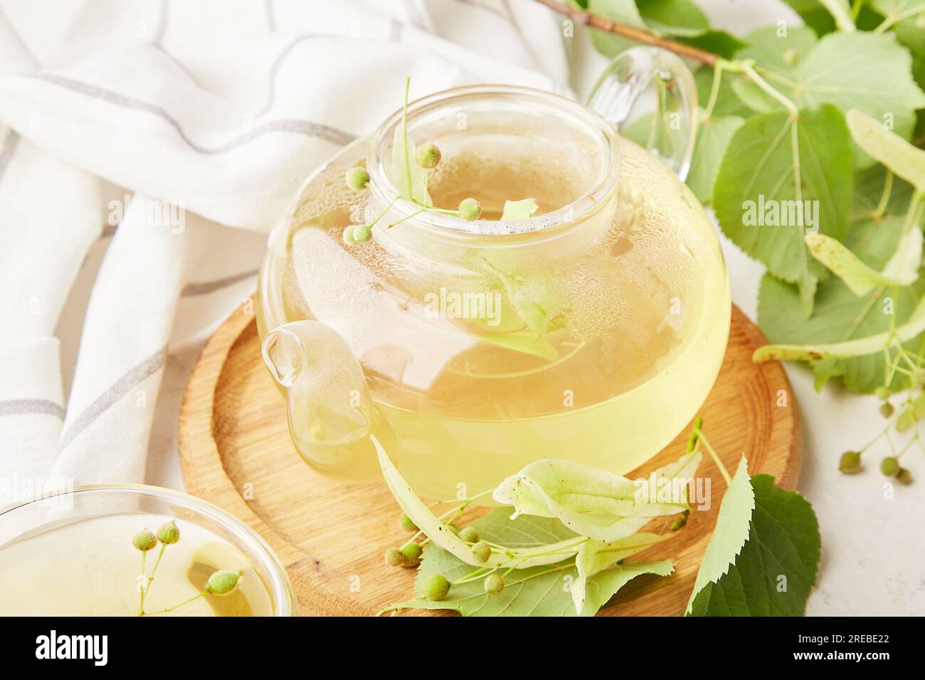Linden blossom flowers teapot herbal tea. Natural healthy beverage ...