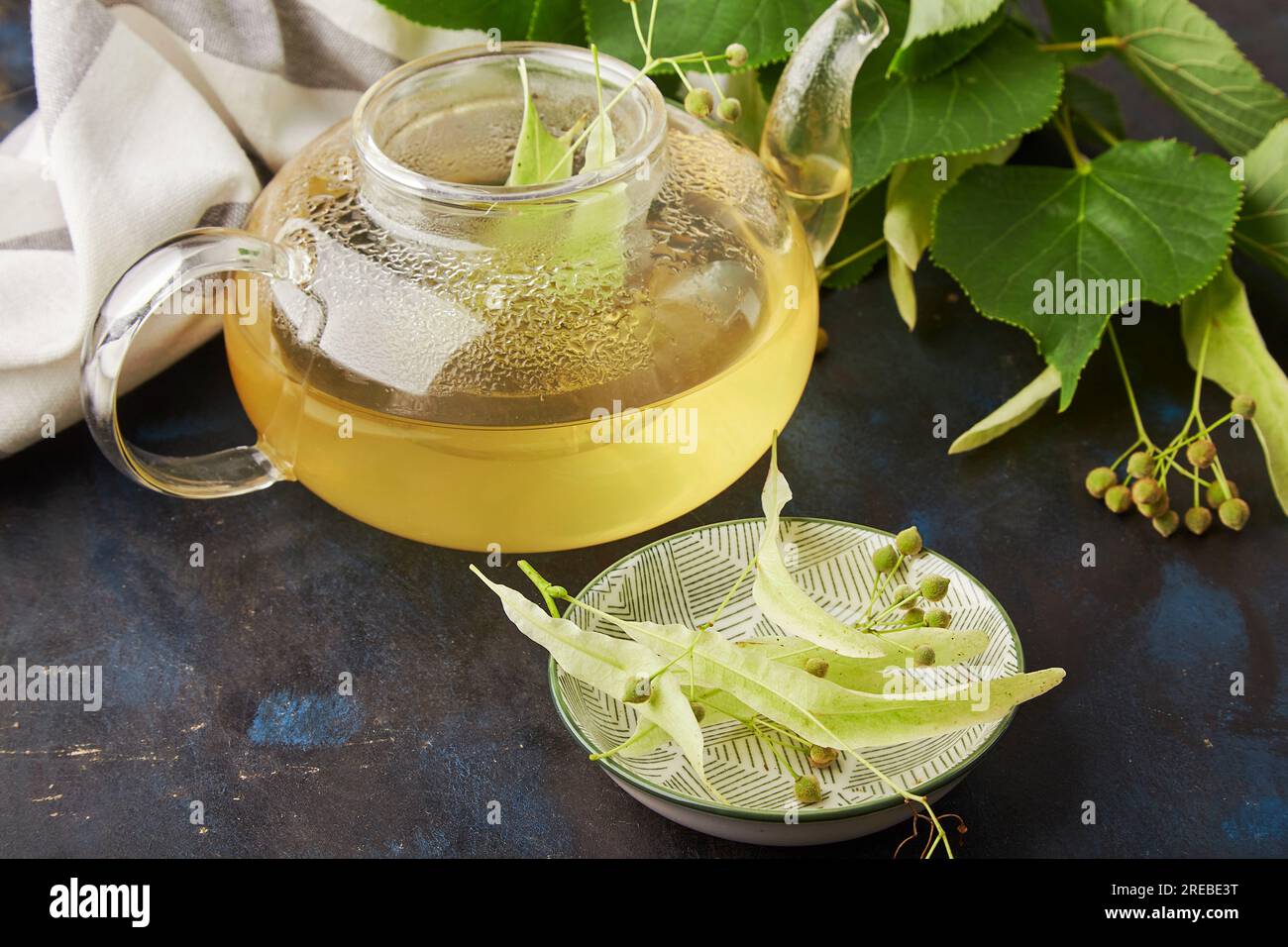 Herbal organic natural linden blossom tea in glassware. Relax, enjoying ...
