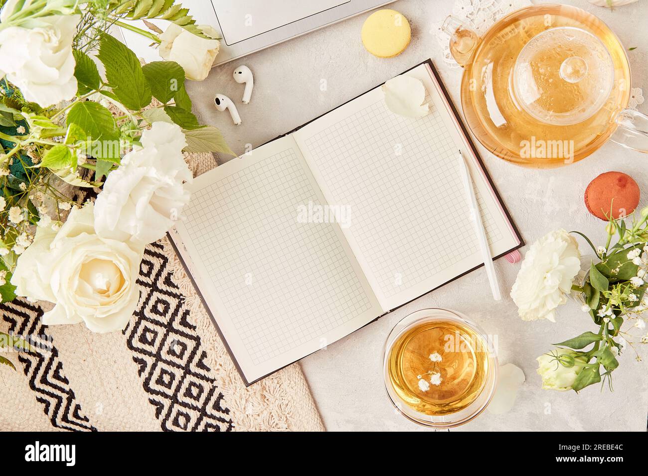 Open notebook mock up, herbal tea. Aesthetic tea time, feminine ...