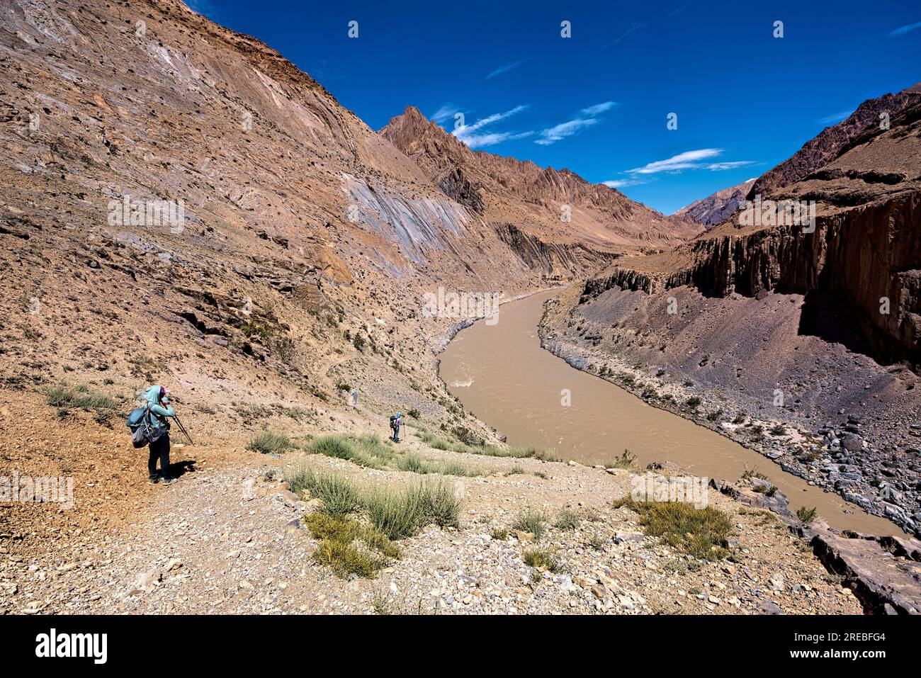 Trekking above the Zanskar River, Zanskar, Ladakh, India Stock Photo ...