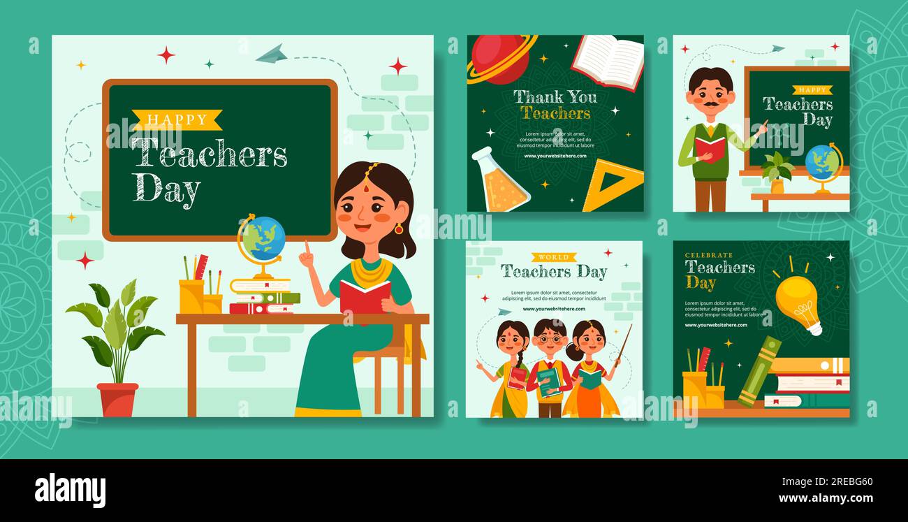 Teacher Day in India Social Media Post Flat Cartoon Hand Drawn ...