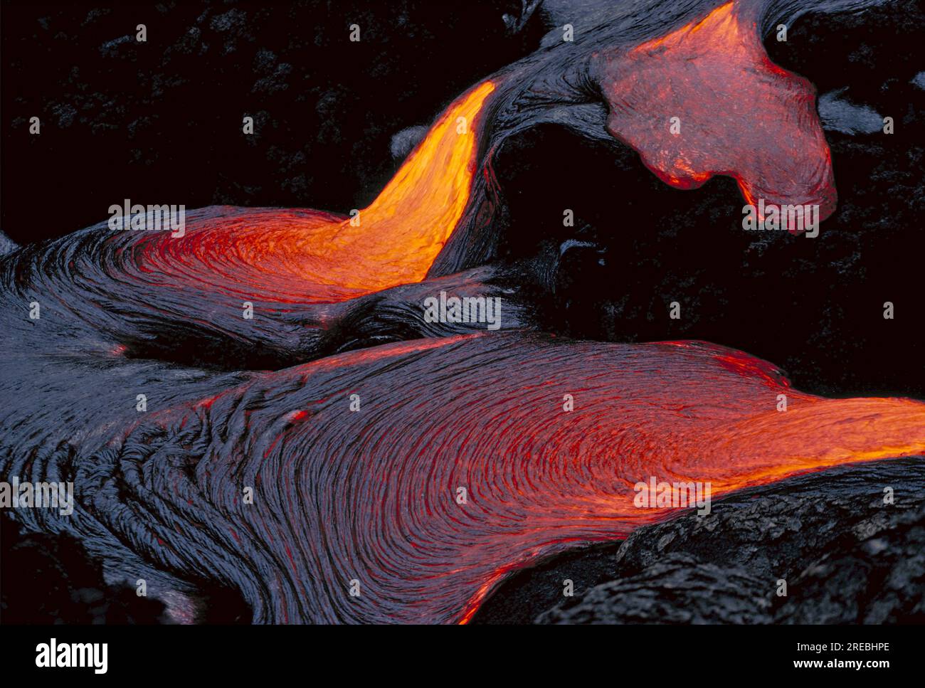 Pahoehoe lava flow, Kilauea volcano, Big Island of Hawaii Stock Photo ...