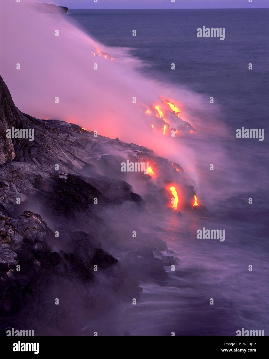 Lava flow to the sea from Kilauea Volcano, Big Island of Hawaii Stock ...
