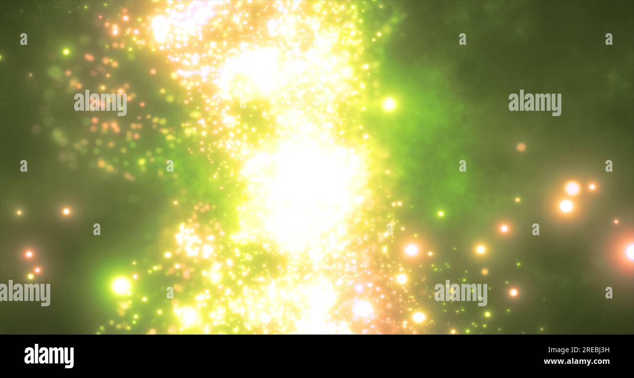 Abstract green energy magic round particles round with bokeh effect ...