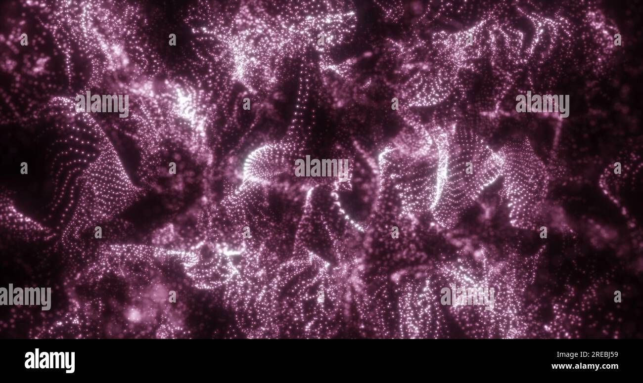 Abstract purple energy lines and particles magical bright glowing ...