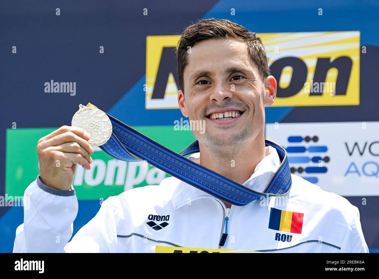 Fukuoka, Japan. 27th July, 2023. Constantin Popovici of Romania shows ...