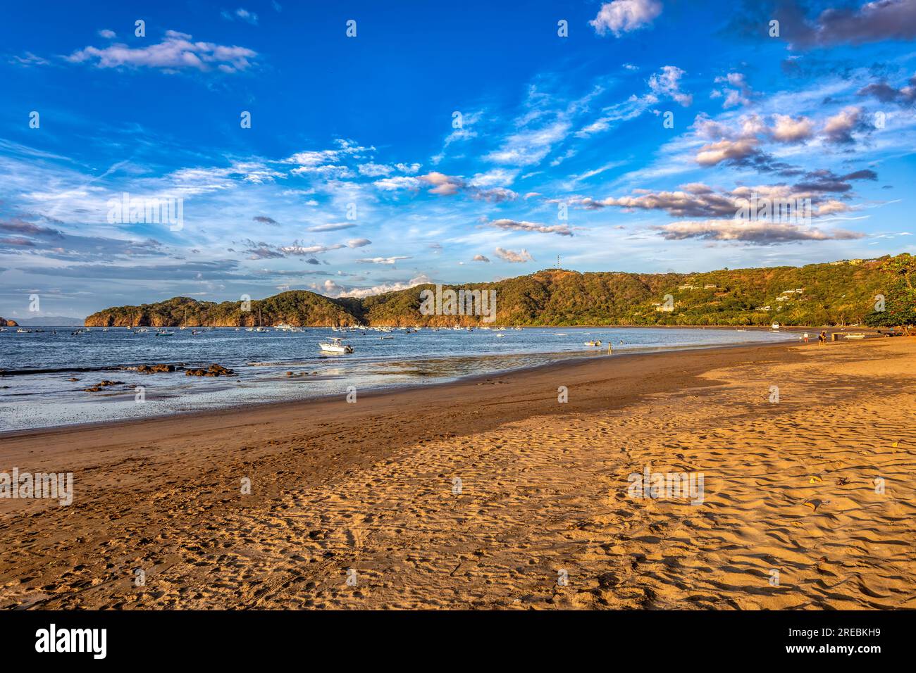 Evening view of the Pacific Coast, Del Coco beach with sunset and ...