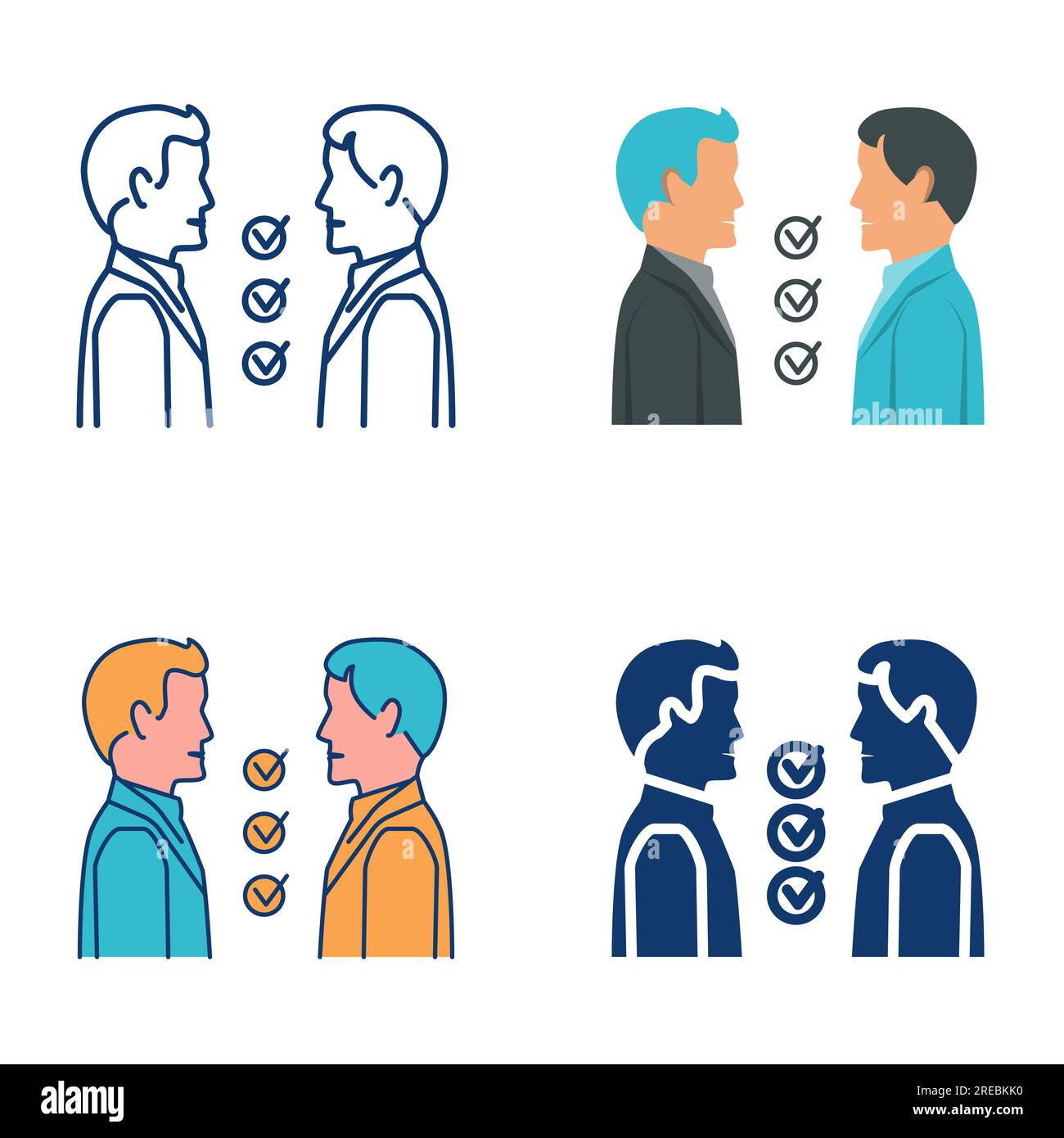 Business negotiation icon set in flat and line style. Communication ...